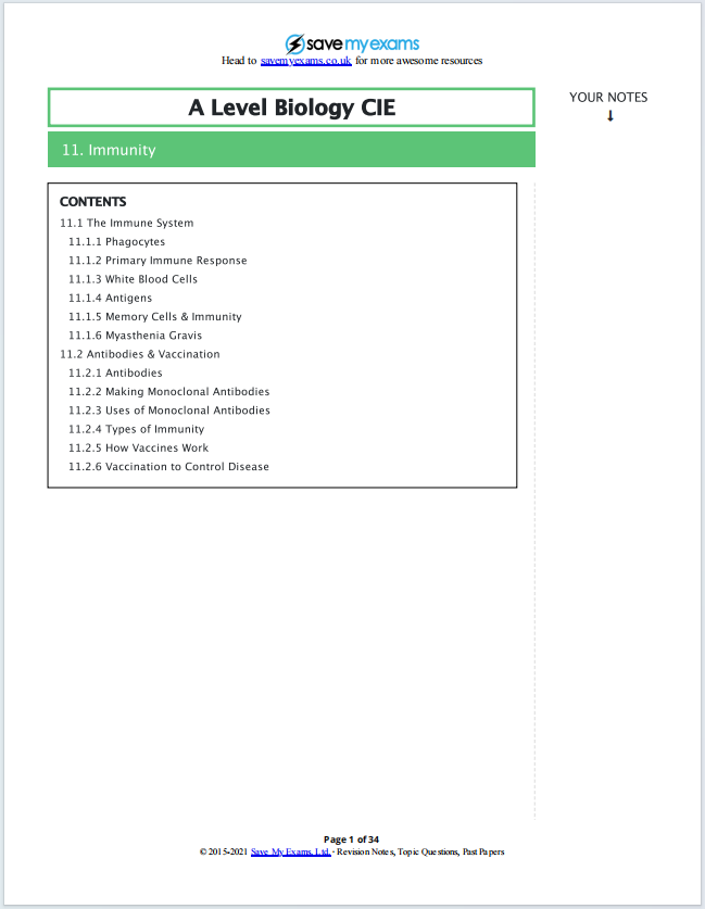 Alevel生物CIE学习资料下载《A Level Biology CIE Immunity》